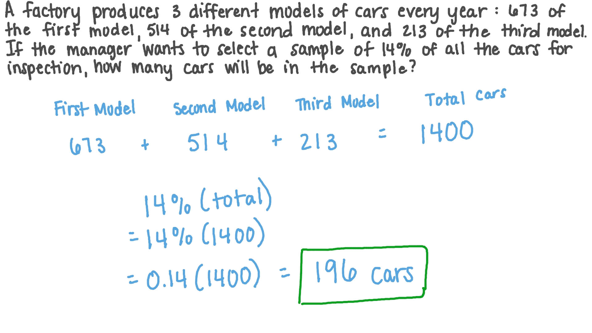 Question Video: Solving Word Problems Involving Sampling and ...