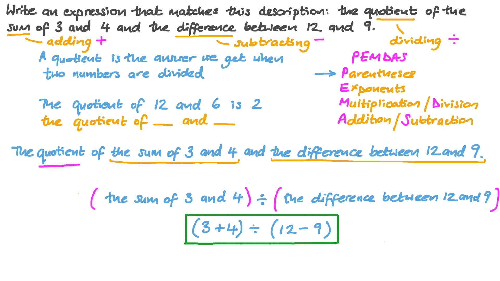 Question Video: Writing Three-Step Expressions Matching a Calculation ...