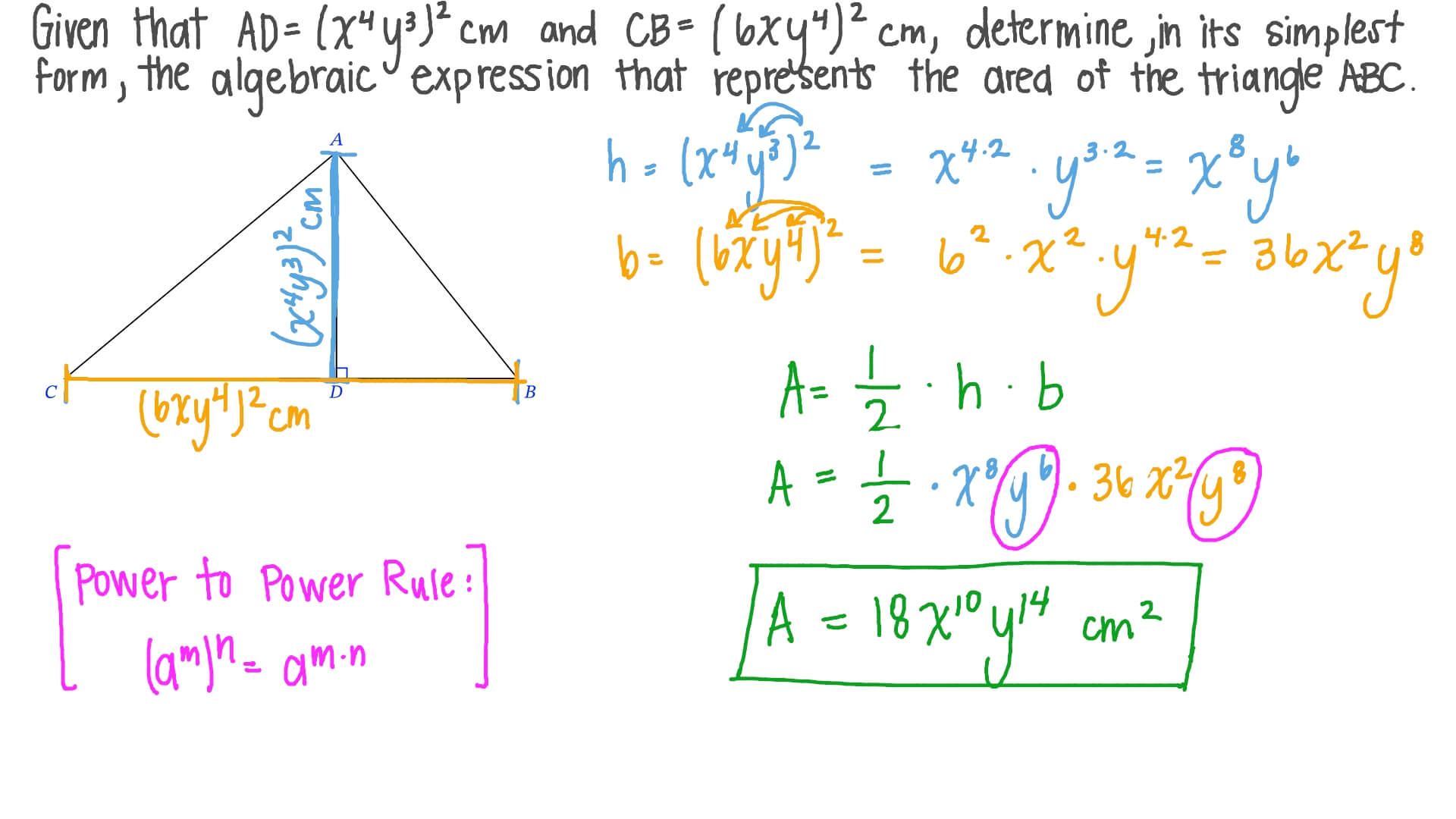 Question Video Finding The Area Of A Triangle Given Its Base And
