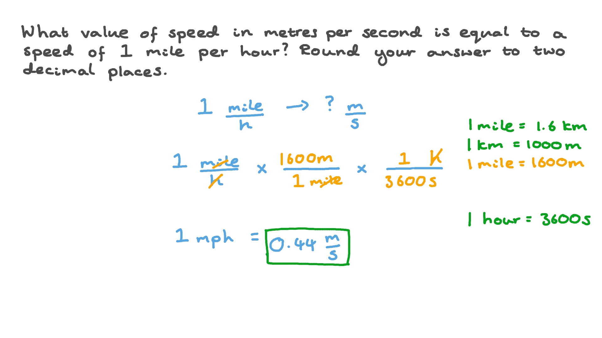 ion Video Converting From Miles Per Hour To Meters Per Second Nagwa