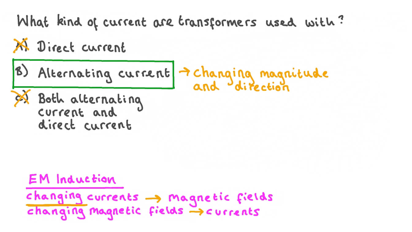 Question Video: Identifying the Current Used in a Transformer | Nagwa
