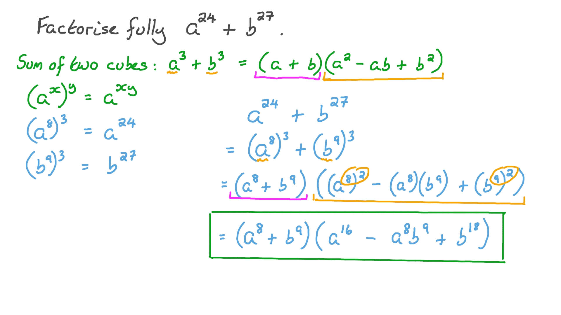 Question Video Factorizing The Sum Of Two Cubes Nagwa