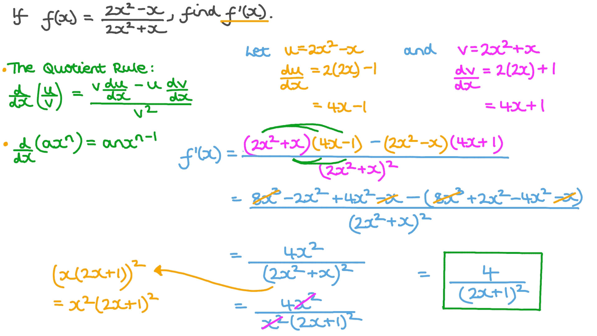 Video: Finding the Derivative of a Function Using the Quotient Rule | Nagwa