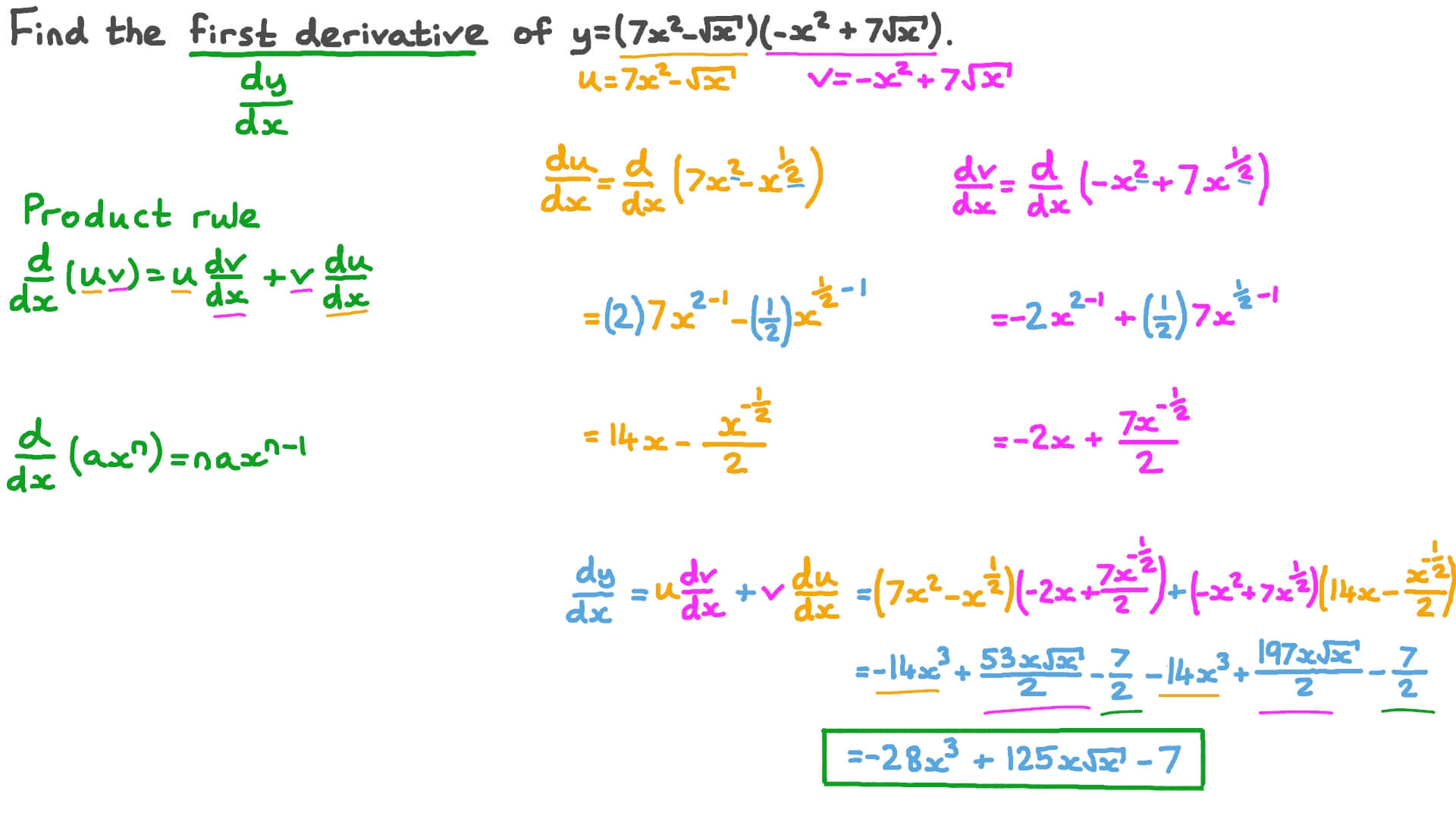 Question Video: Differentiating a Combination of Root and Polynomial Functions Using the Product ...