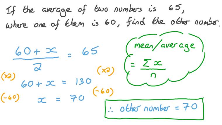 Finding an Unknown Number in Two Numbers given Their Average Using Linear Equations