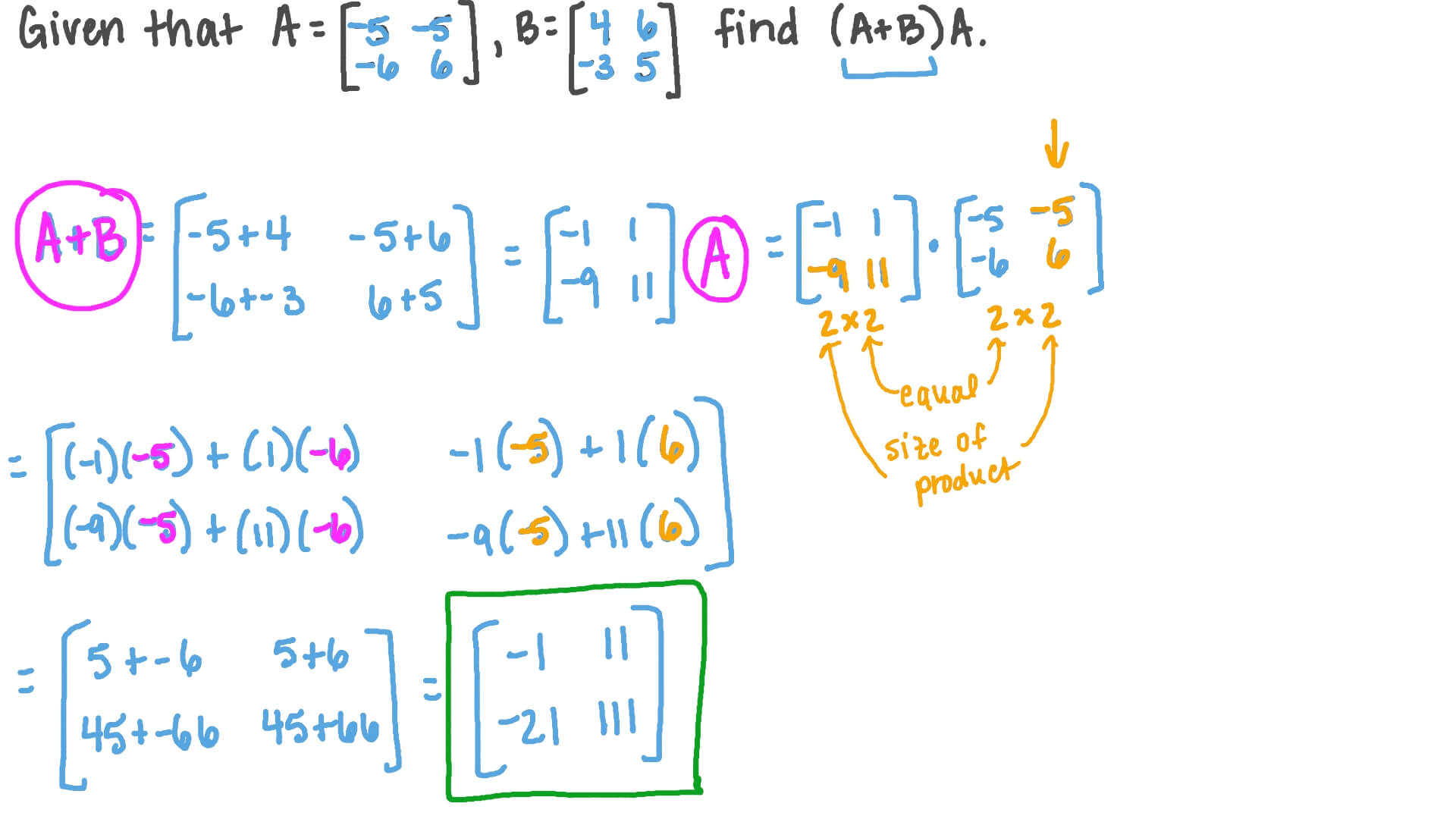 Question Video: Evaluating a Matrix Using Operations on Matrices | Nagwa