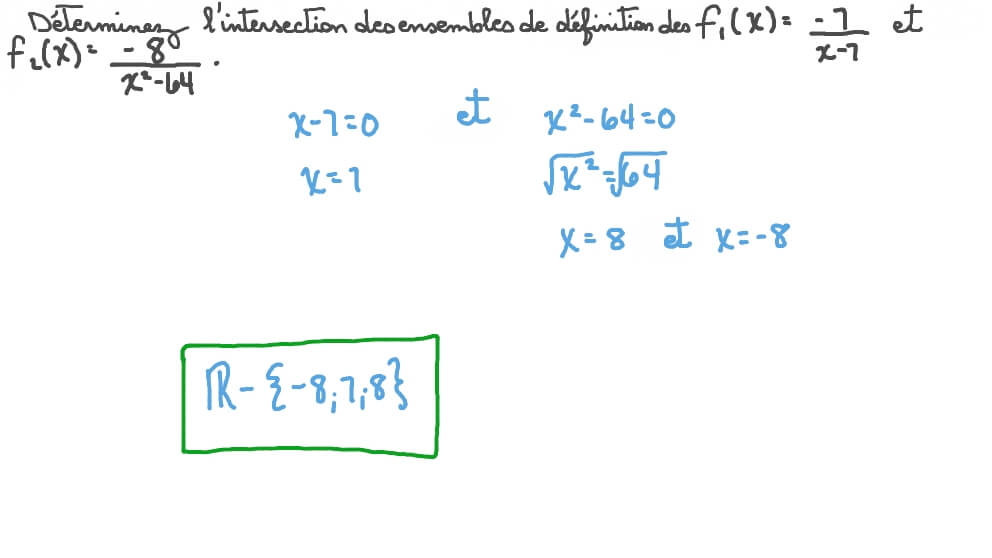 Question Video: Déterminer l'intersection des ensembles de définition ...