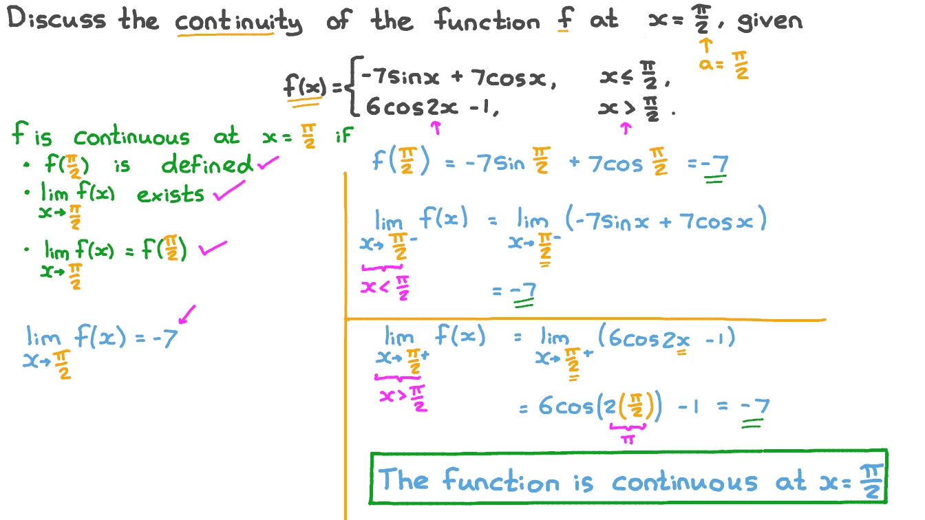 Question Video Discussing The Continuity Of A Piecewise Defined