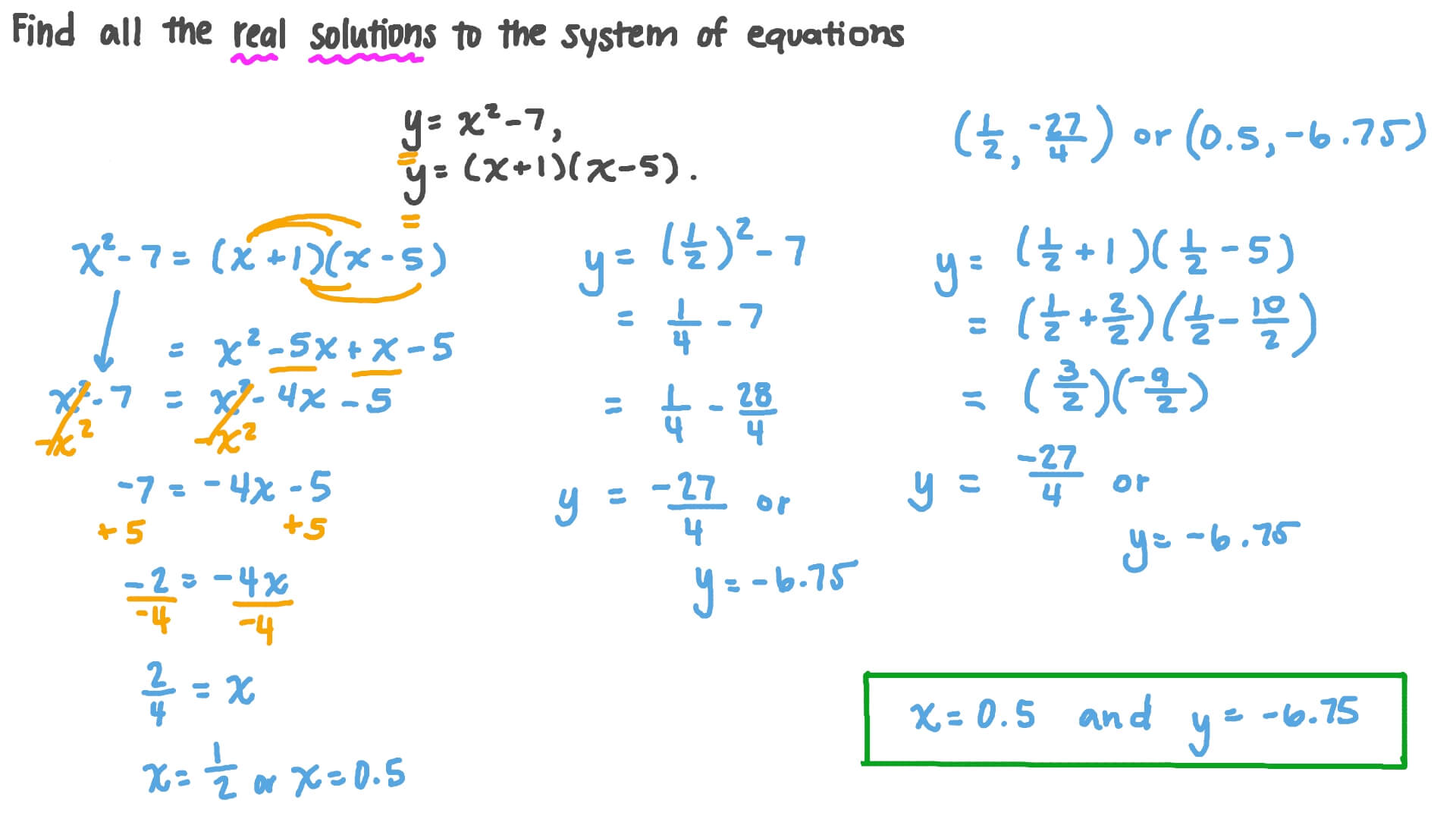 ion Video Solving Systems Of Quadratic Equations Algebraically Nagwa