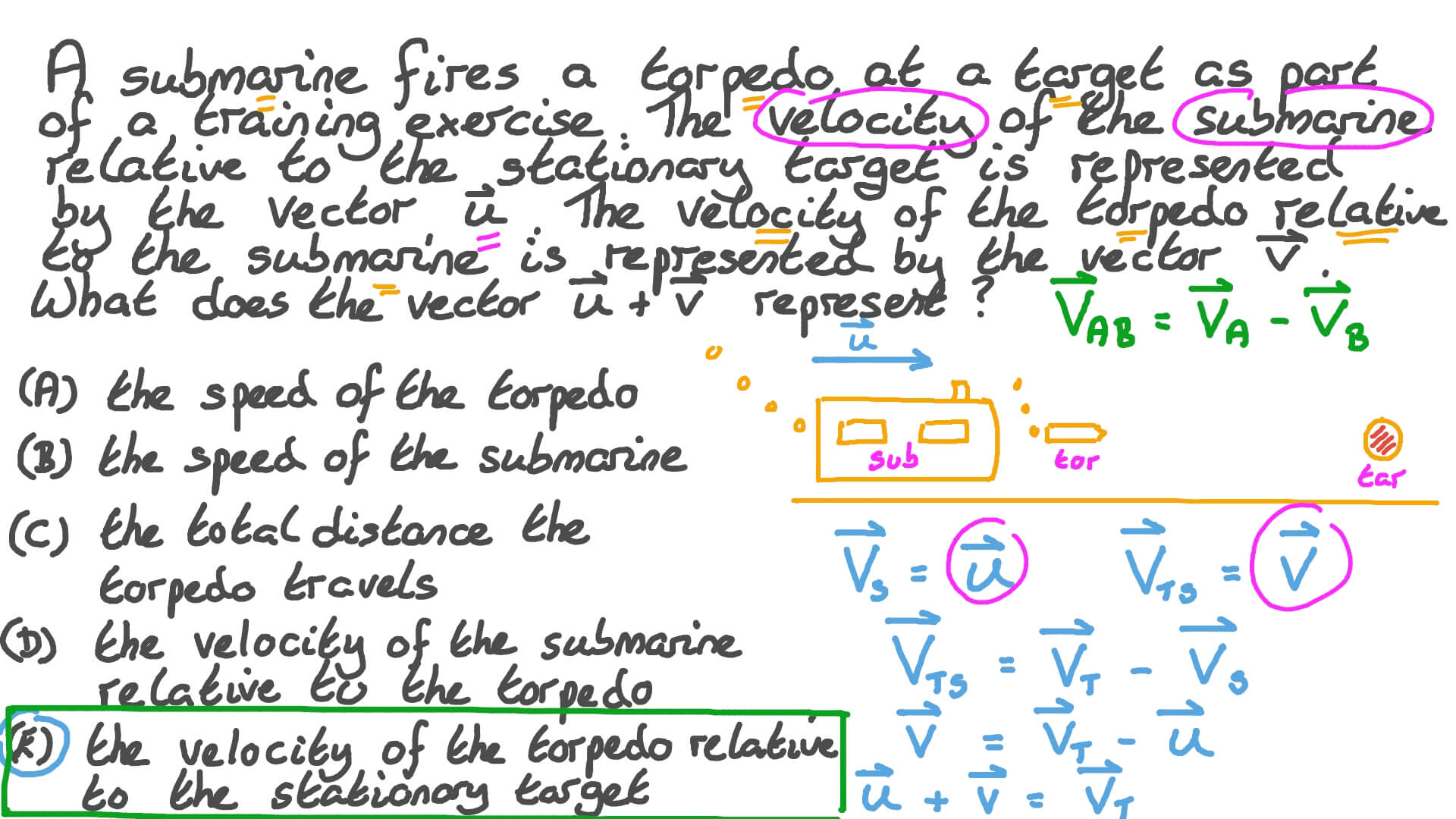 Question Video: Identifying the Relative Velocity in Relation to a ...