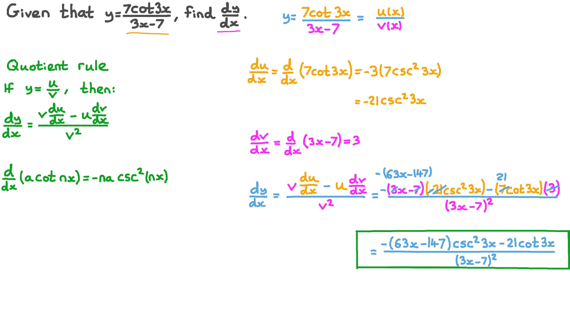 Question Video Finding The First Derivative Of The Quotient Of 