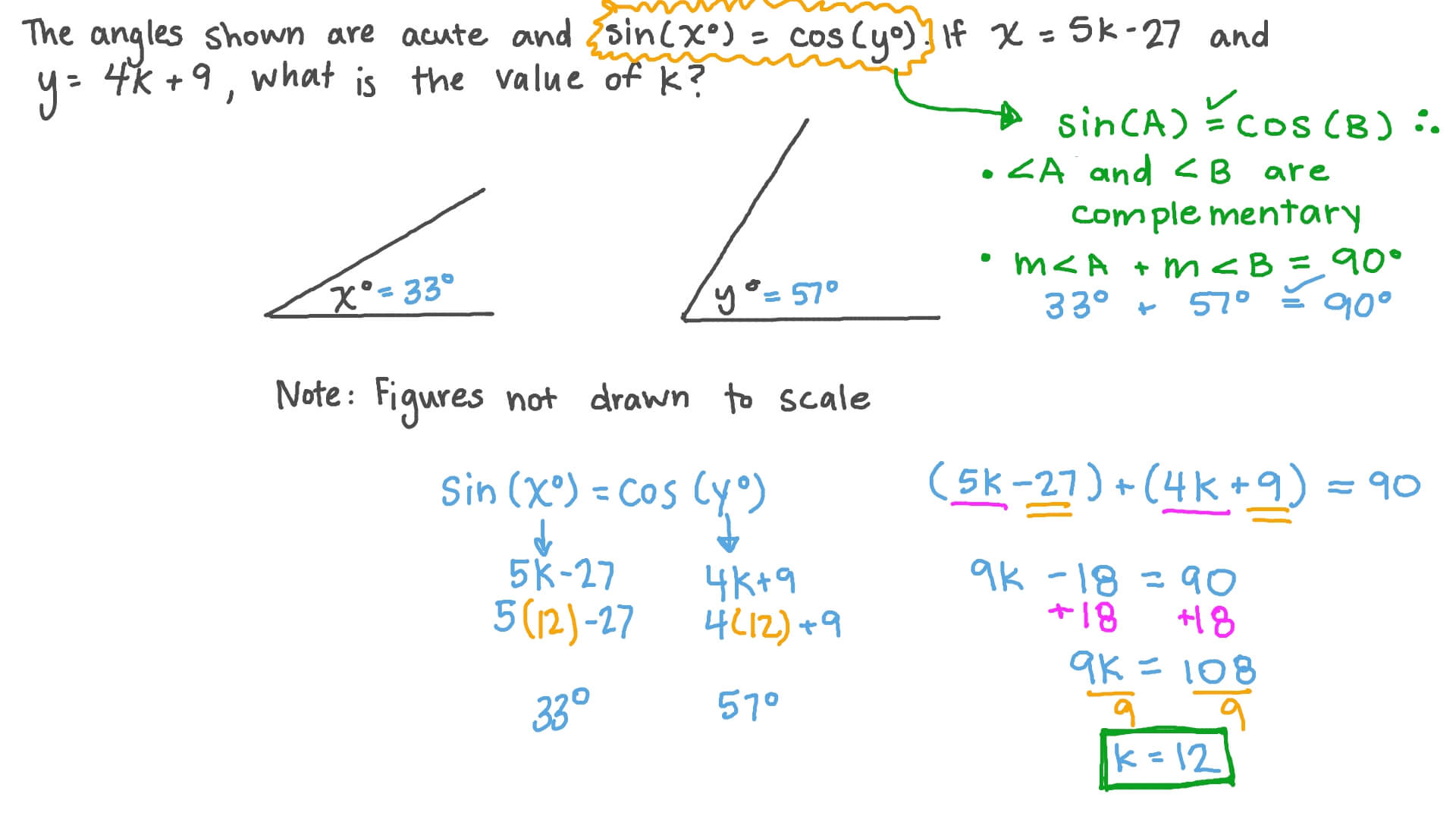 Video: Using the Knowledge That Angles 퐴 and 퐵 Are Complementary When ...