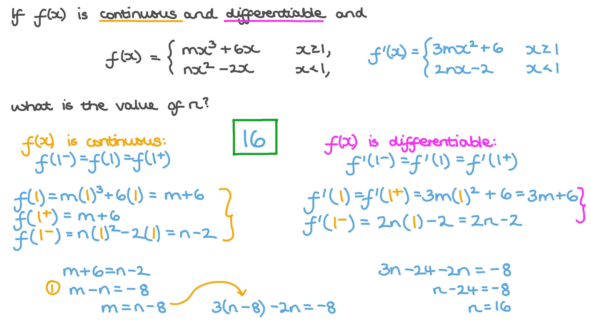 Video: Using Continuity and Differentiability of a Piecewise Function to Find the Value of a ...