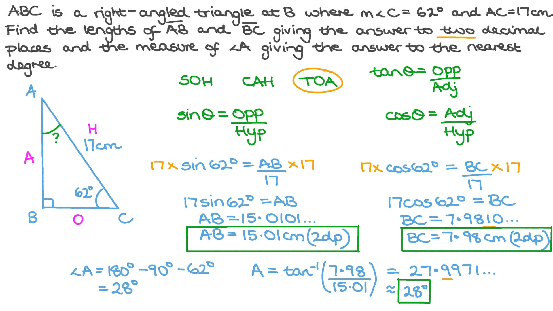 Question Video Using Trigonometry To Solve Right Triangles With Angles