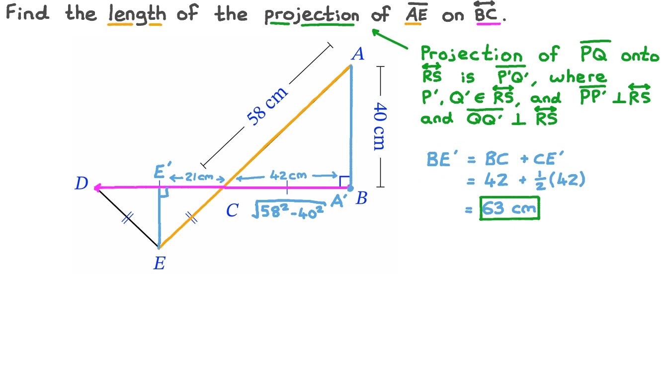 Question Video: Finding the Length of the Projection of a Triangle Side on the Straight Line ...