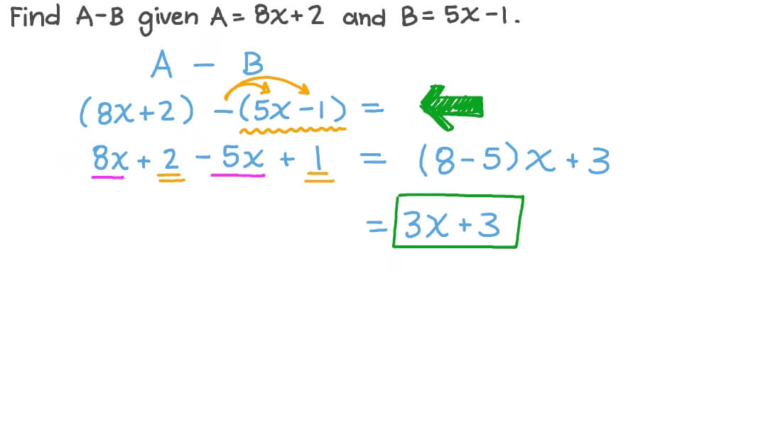 Question Video Subtracting Two Algebraic Expressions Nagwa