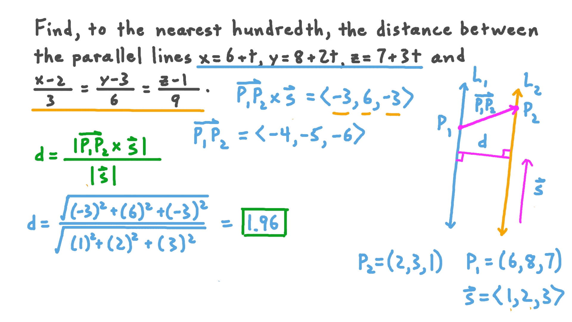 Question Video: Finding the Distance between Three Parallel Lines | Nagwa