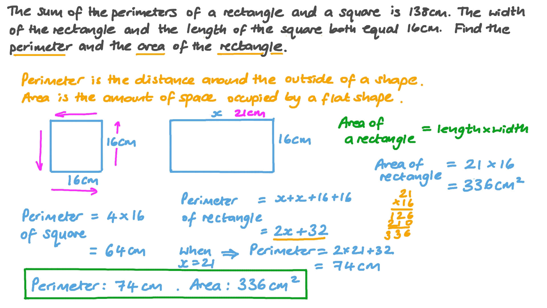 Question Video Finding The Area And The Perimeter Of A Rectangle Given 