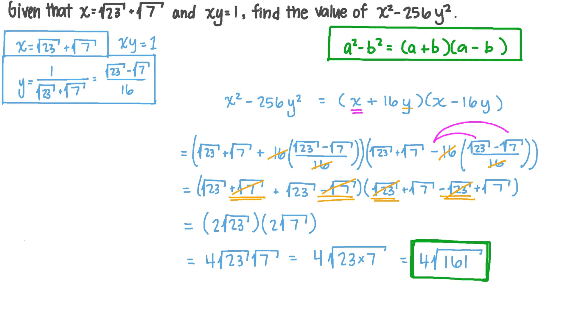 Question Video: Evaluating Algebraic Expressions Using the Difference ...