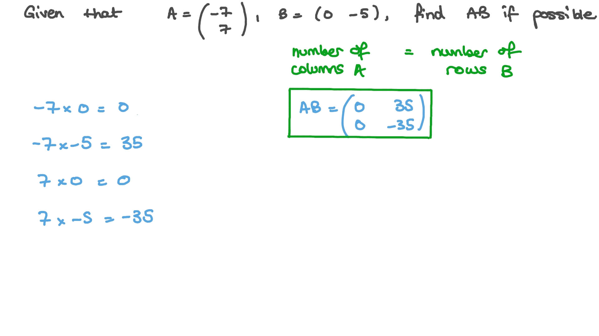 Question Video Finding The Product Of Two Matrices Nagwa