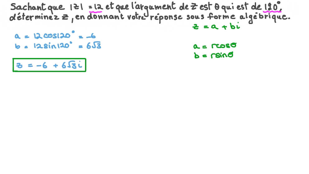 Question Video: Ecrire un nombre complexe sous forme algébrique compte ...