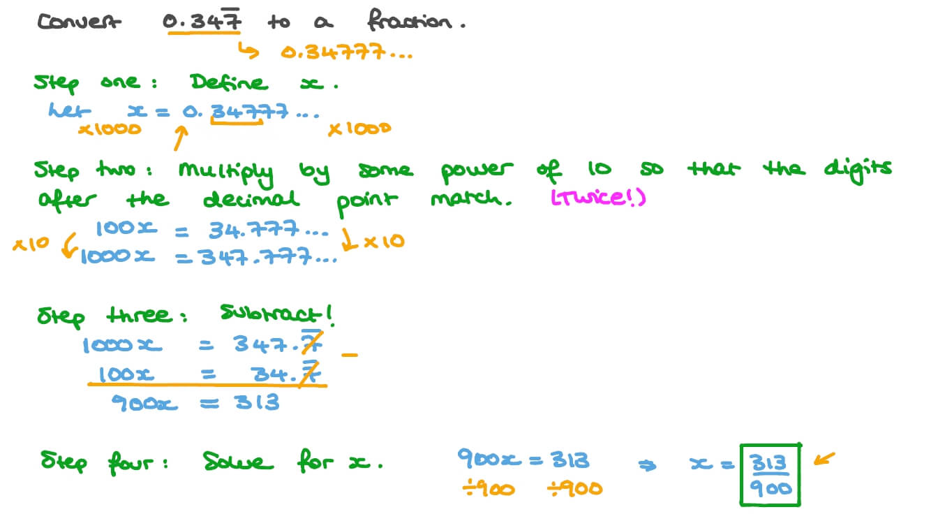 Question Video Converting Recurring Decimals To Fractions Nagwa Question Video Converting Recurring Decimals To Fractions Nagwa