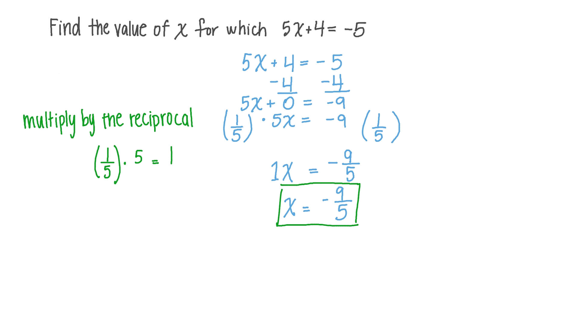 Question Video: Solving Linear Equations with Real Numbers | Nagwa