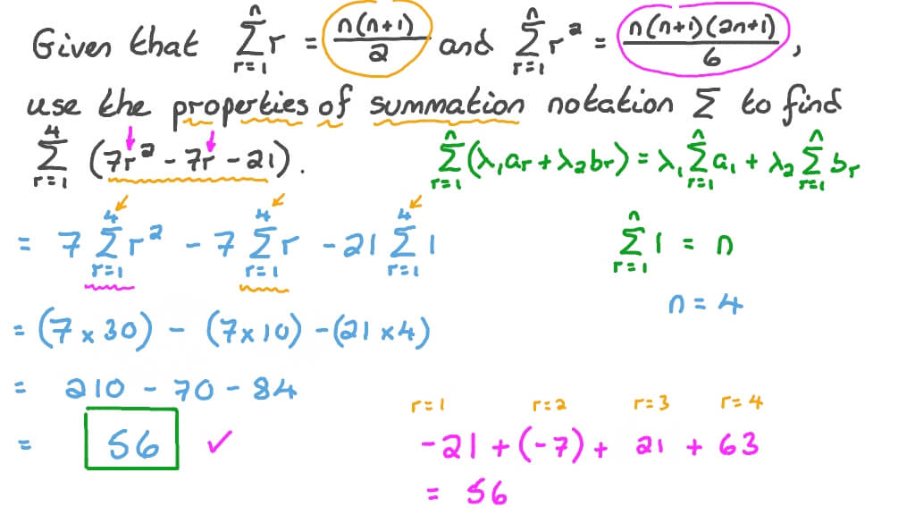 Question Video Evaluating The Sum Of A Finite Series Using The