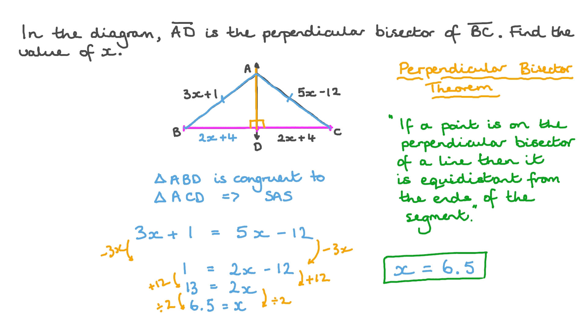 Question Video Using The Perpendicular Bisector Theorem Nagwa