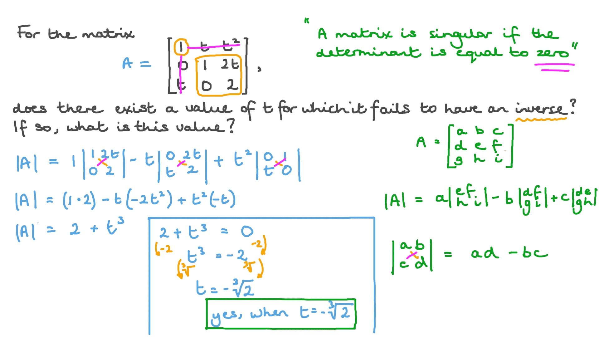 Question Video Finding The Value Of An Unknown That Makes A Matrix