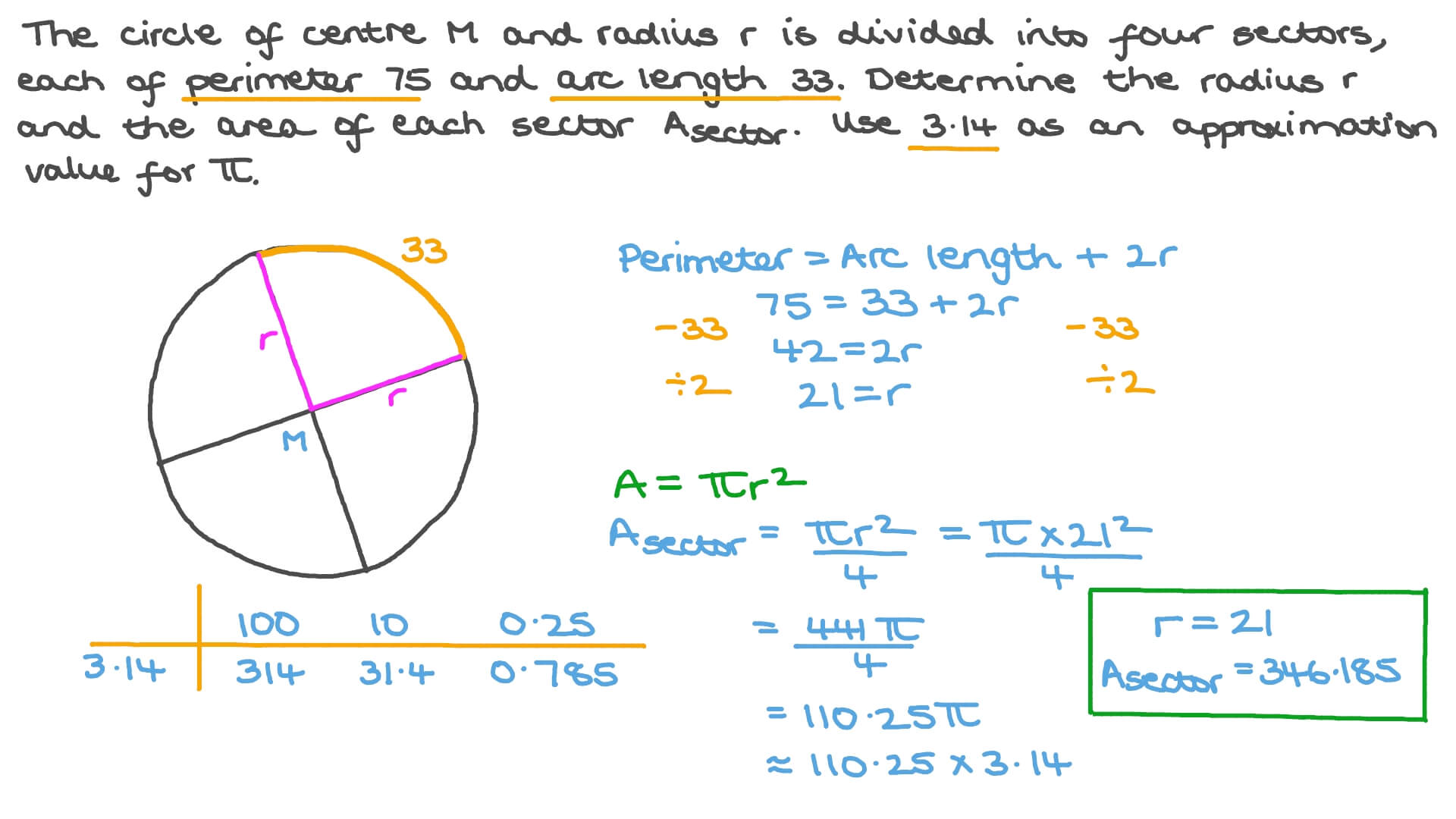 Question Video Determining The Radius Of A Circle And The Area Of Each