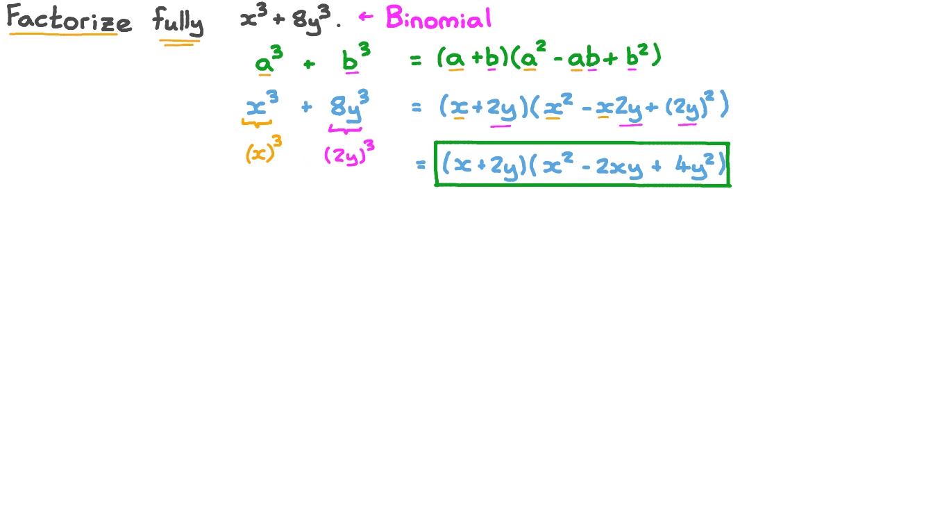 Question Video: Factorizing the Sum of Two Cubes | Nagwa