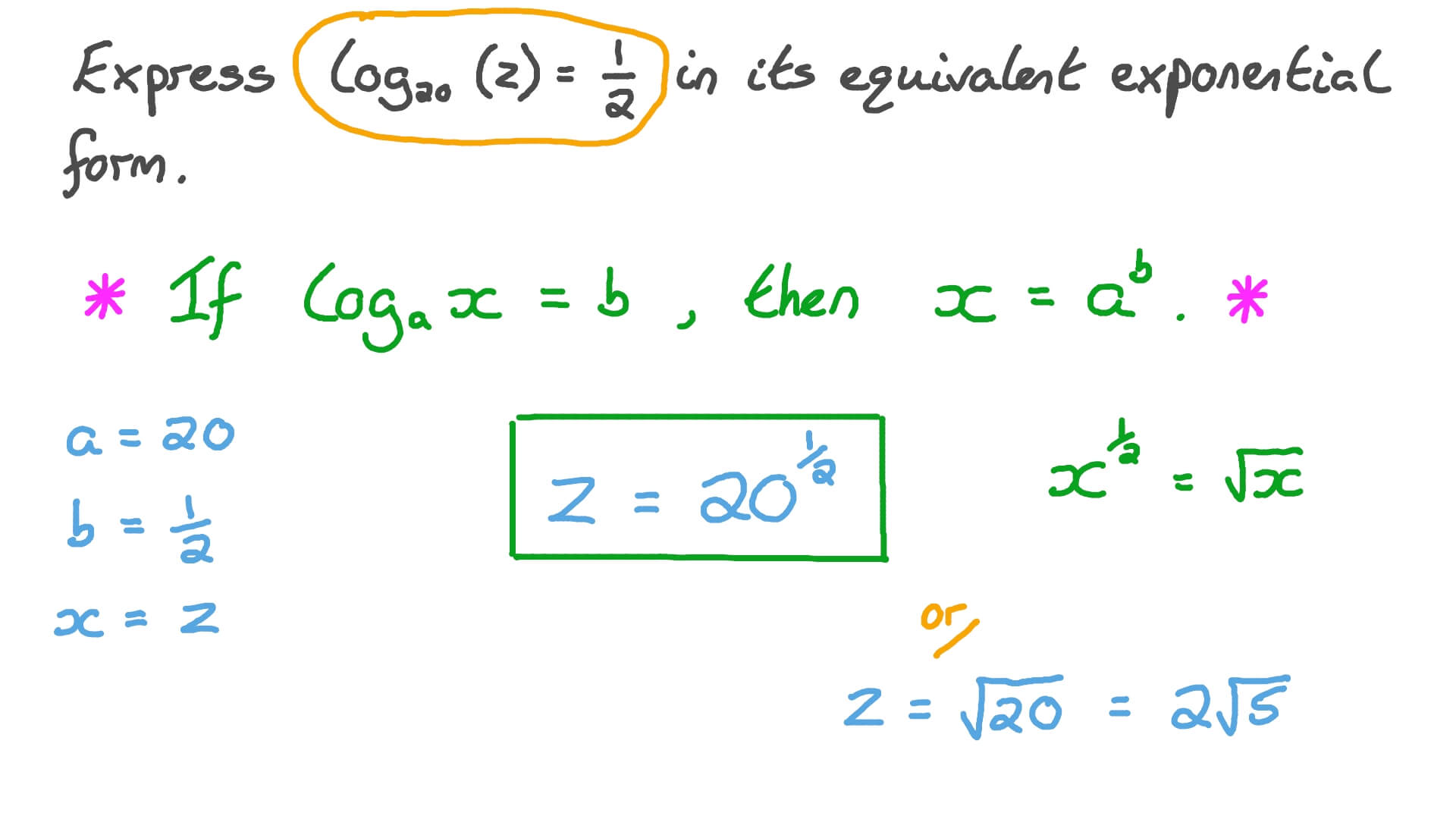 Question Video Converting An Equation From Logarithmic To Exponential