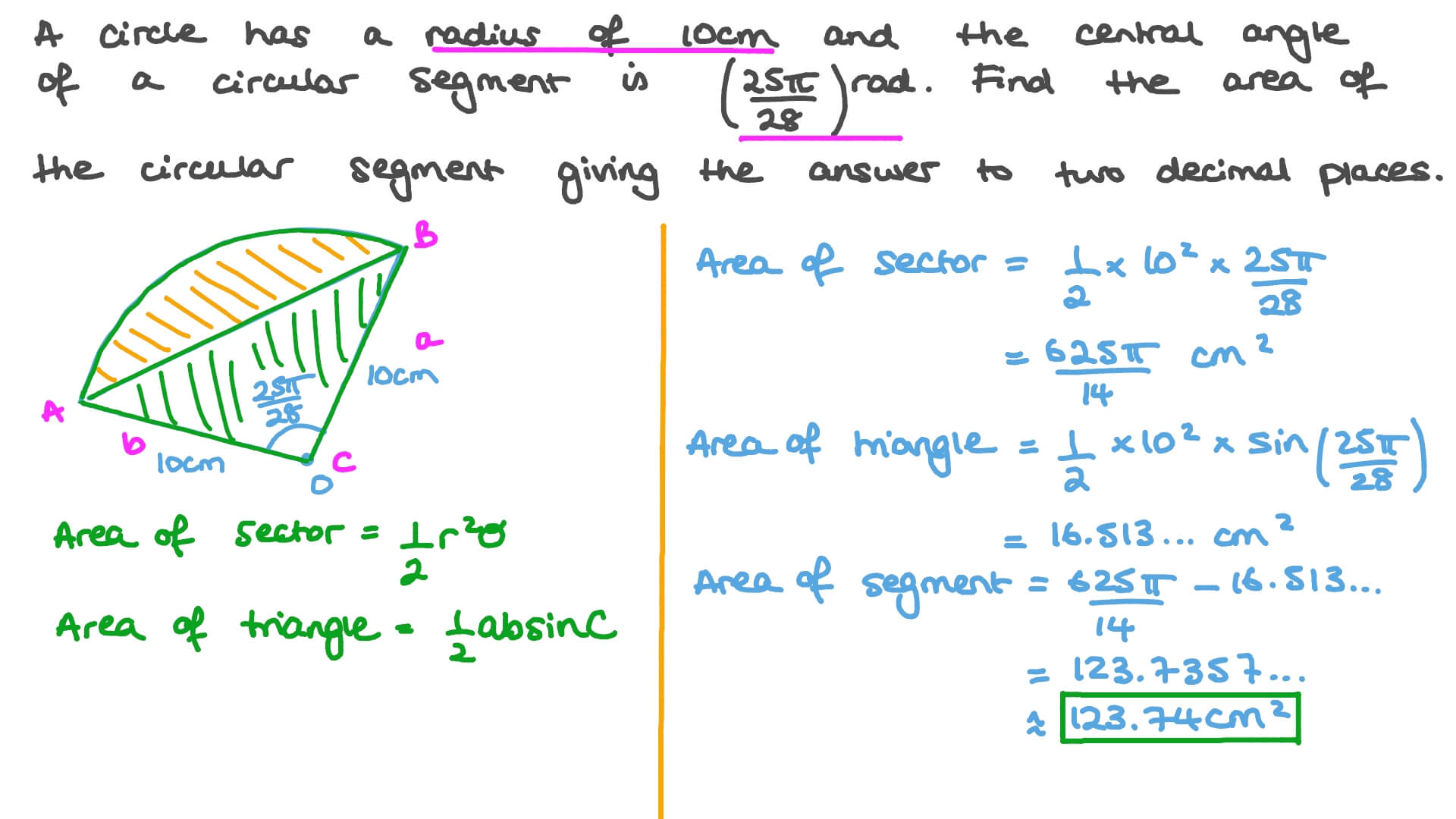 Question Video Finding The Area Of A Circular Segment Given The Radius