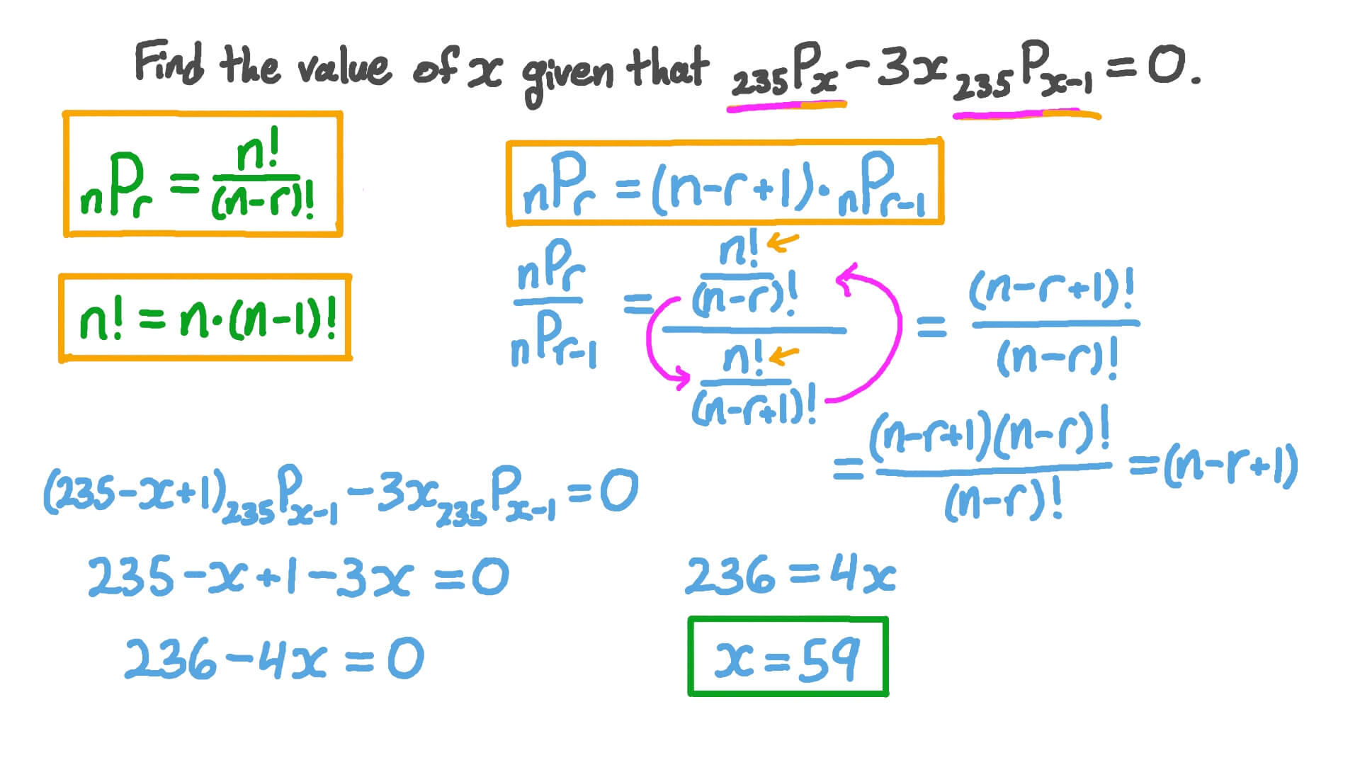 Question Video: Evaluating Permutations to Find the Value of an Unknown | Nagwa