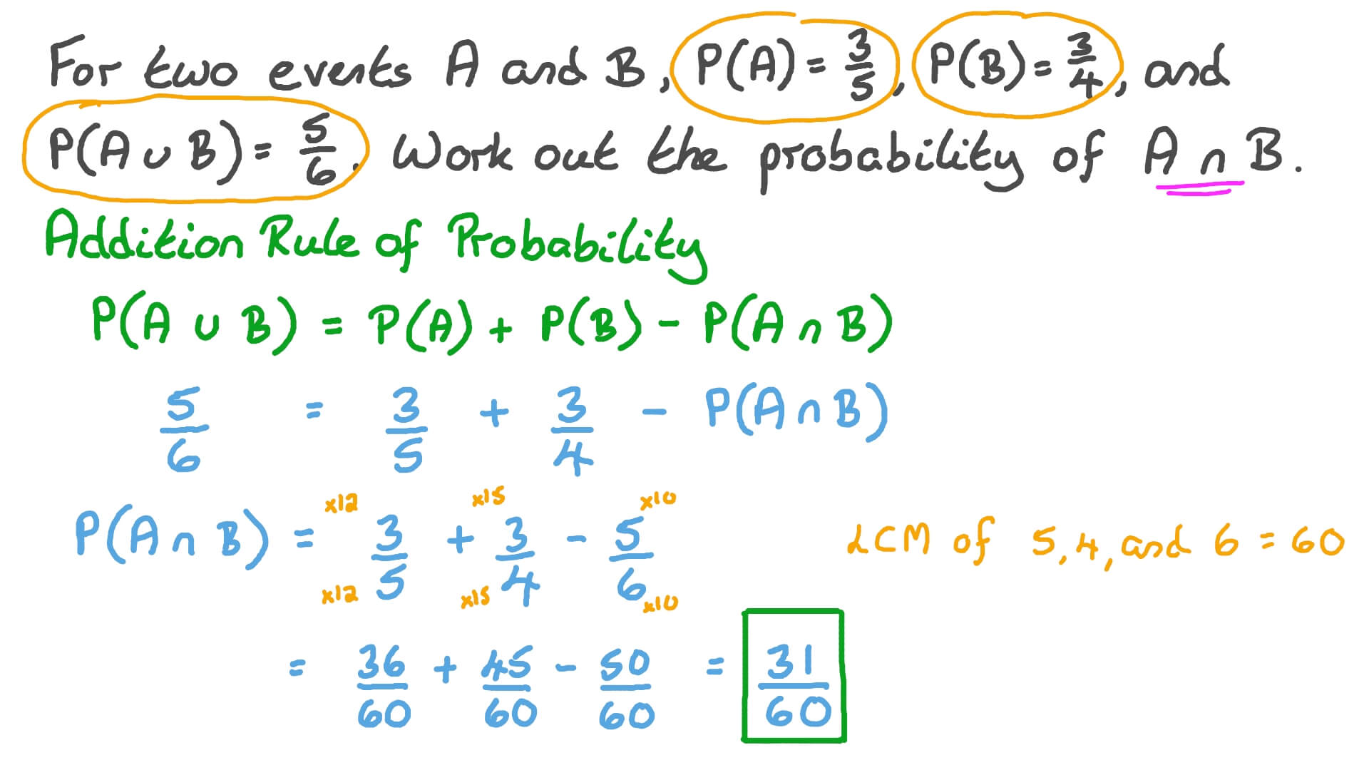 ion Video Using The Addition Rule In Probability Nagwa