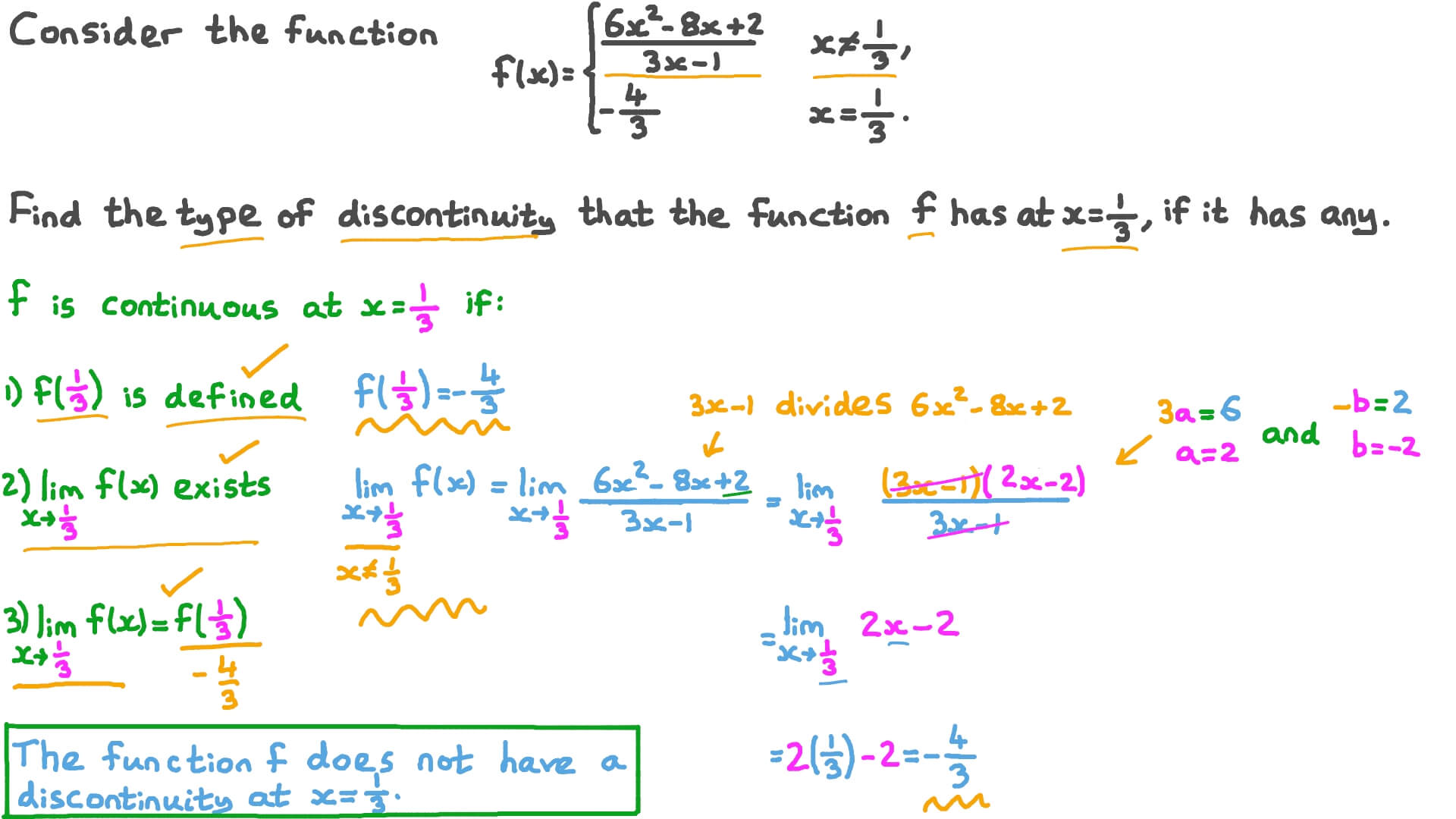 Question Video: Finding the Type of Discontinuity in a Piecewise ...