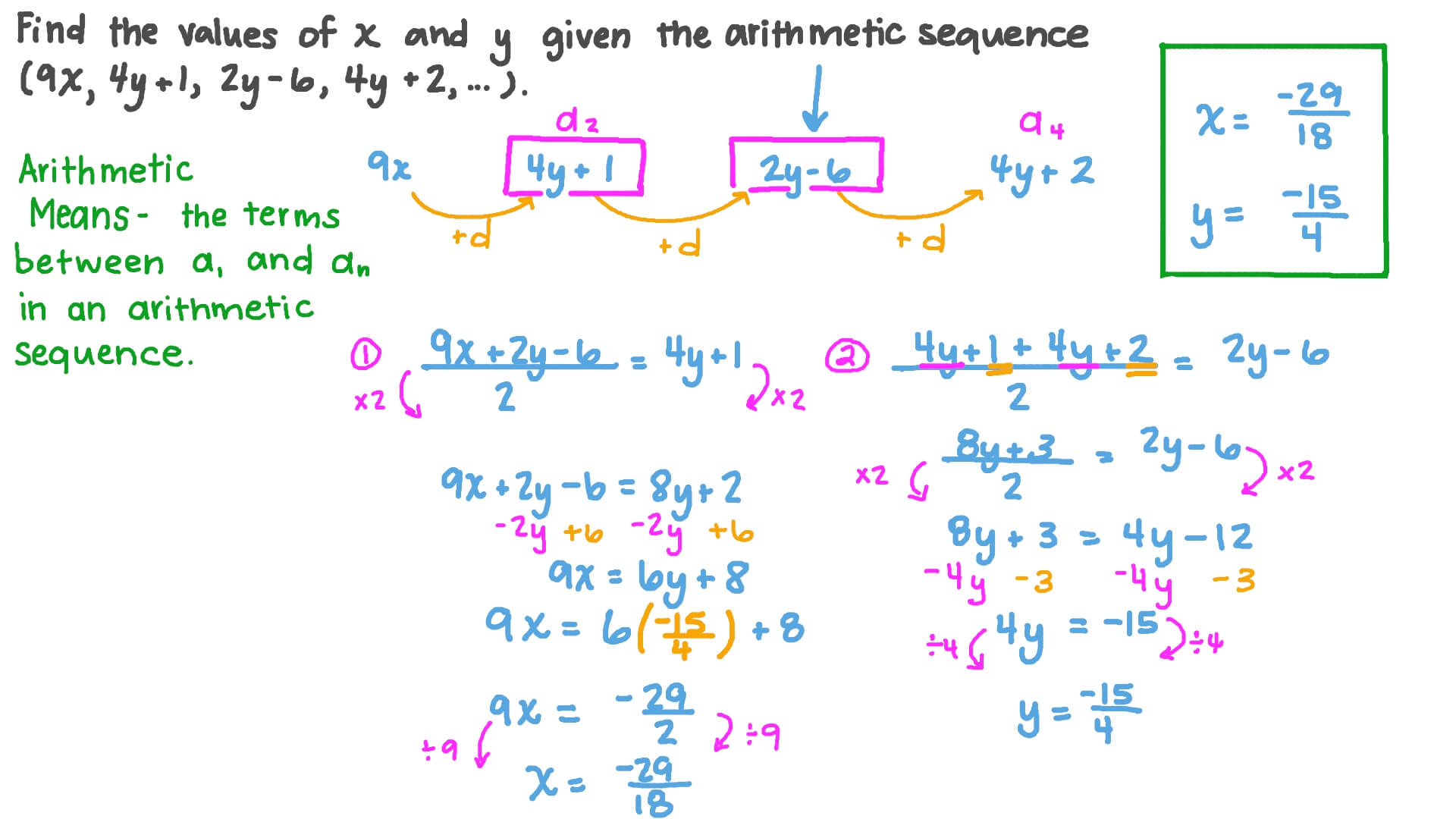 Question Video Using A Given Arithmetic Sequence To Solve A System Of 