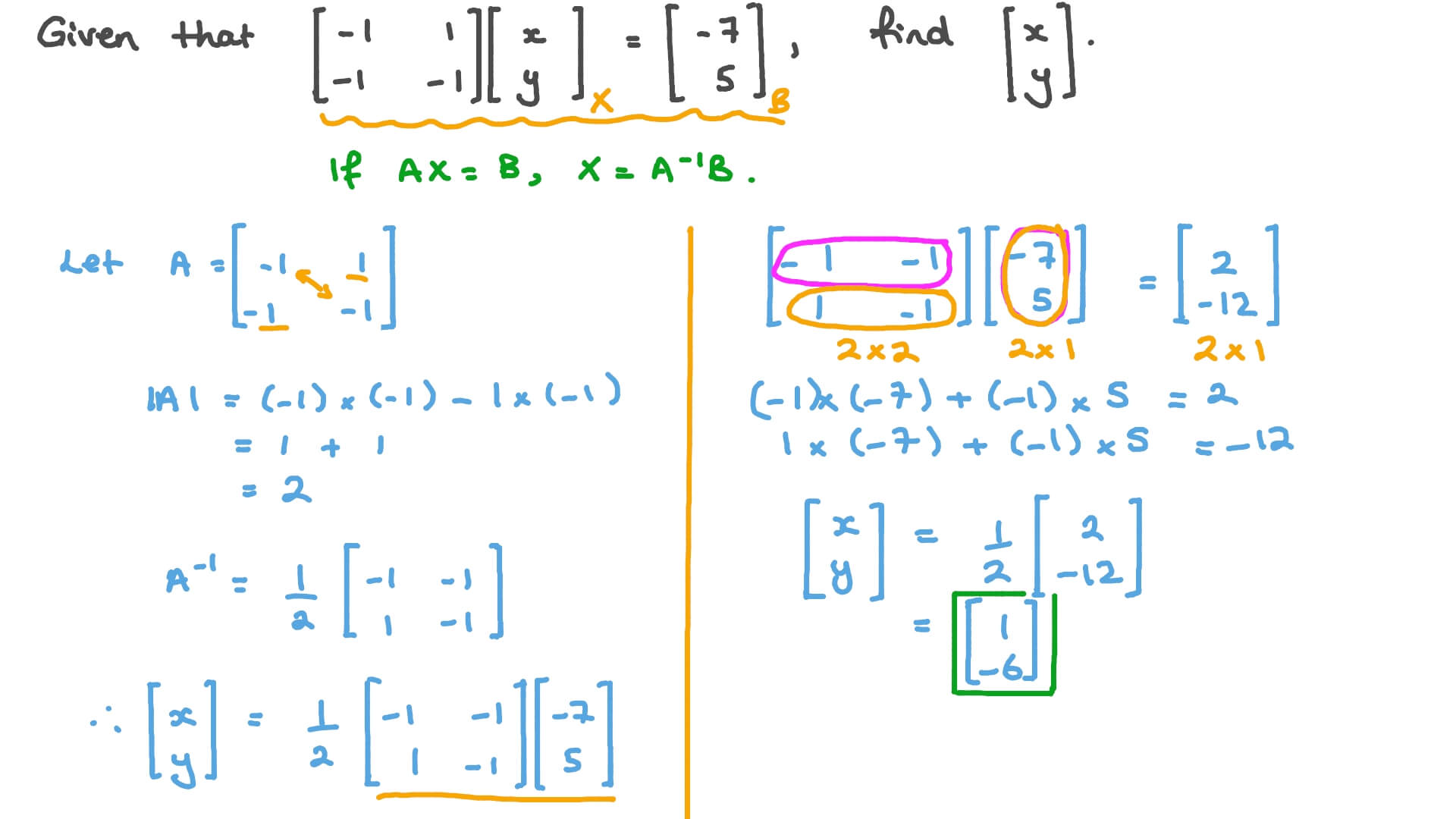 Question Video Solving A Matrix Equation By Finding The Inverse Of A