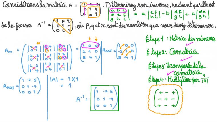 Leçon : Matrice inverse : méthode de l’adjointe | Nagwa
