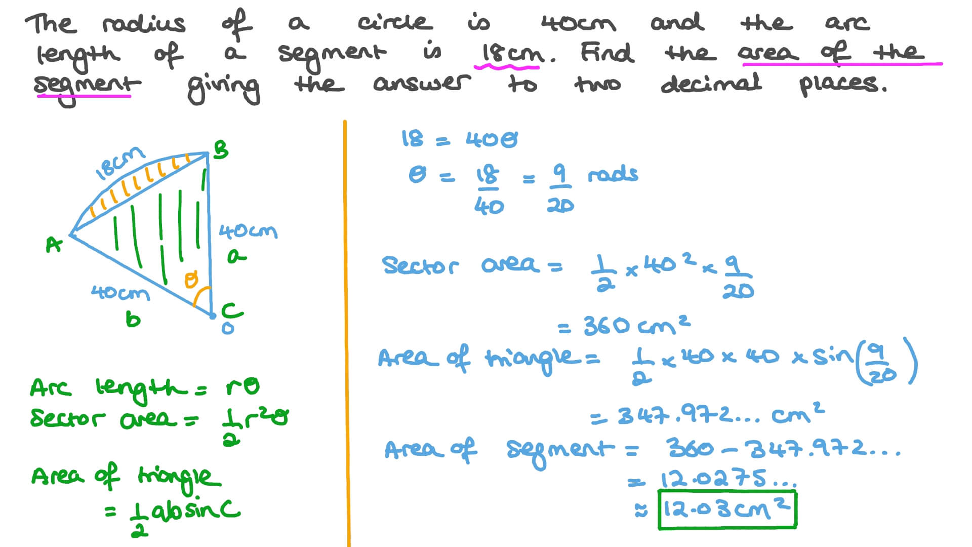 ion Video Finding The Area Of A Circular Segment Given Its Circle 