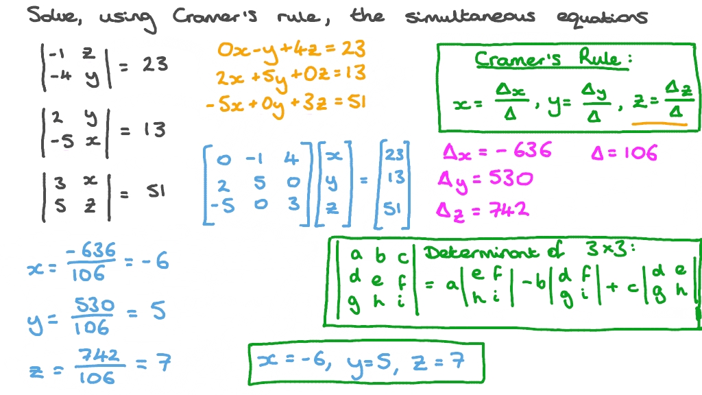 Question Video Using Cramer s Rule To Solve A System Of Equations