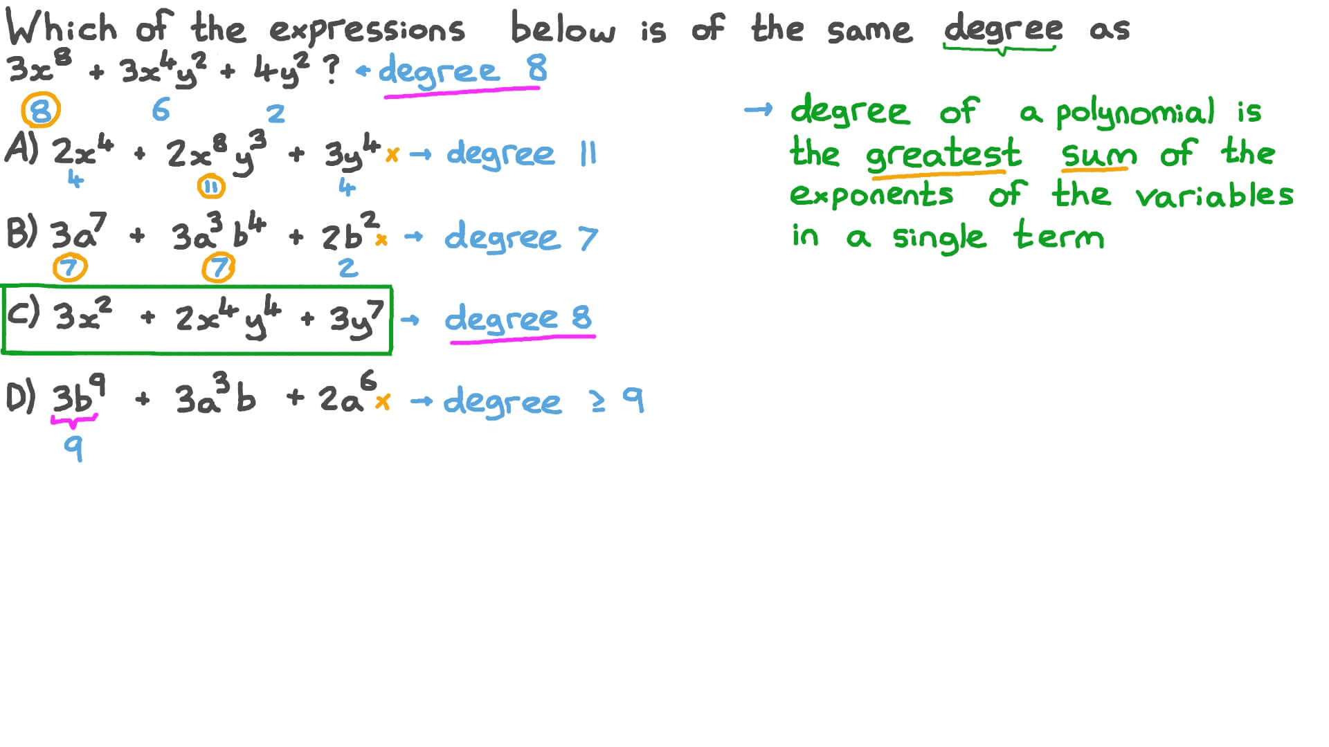 ion Video Determining The Degree Of An Algebraic Expression Nagwa