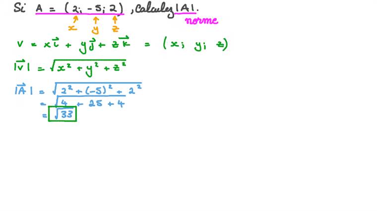 Leçon : Norme d’un vecteur en 3D | Nagwa