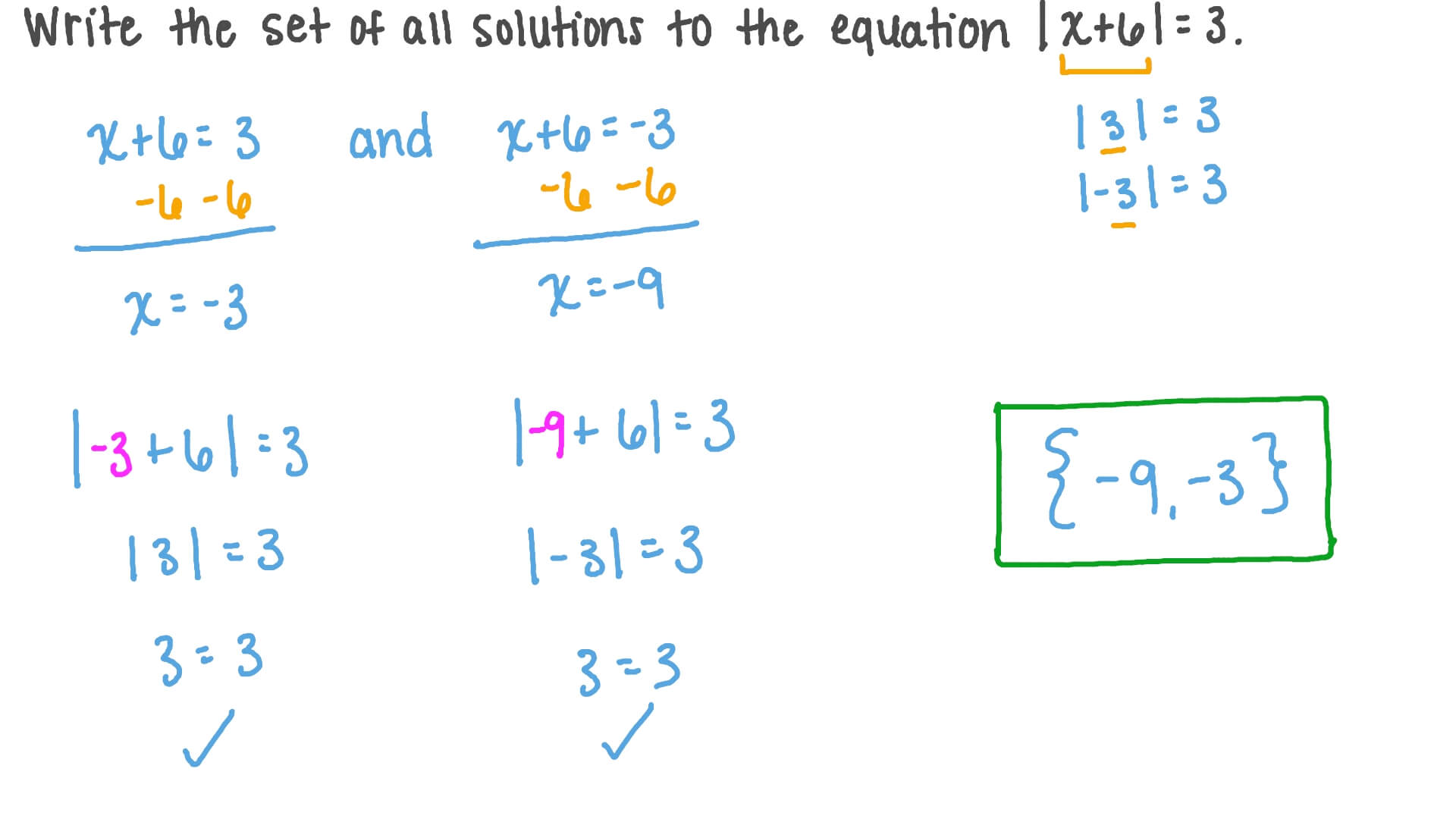 Question Video Solving Absolute Value Equations Nagwa