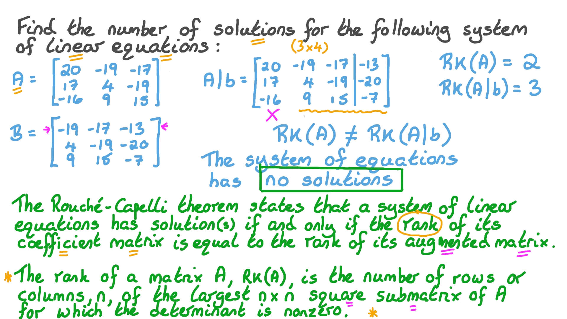 Question Video Finding The Number Of Solutions To A System Of Linear