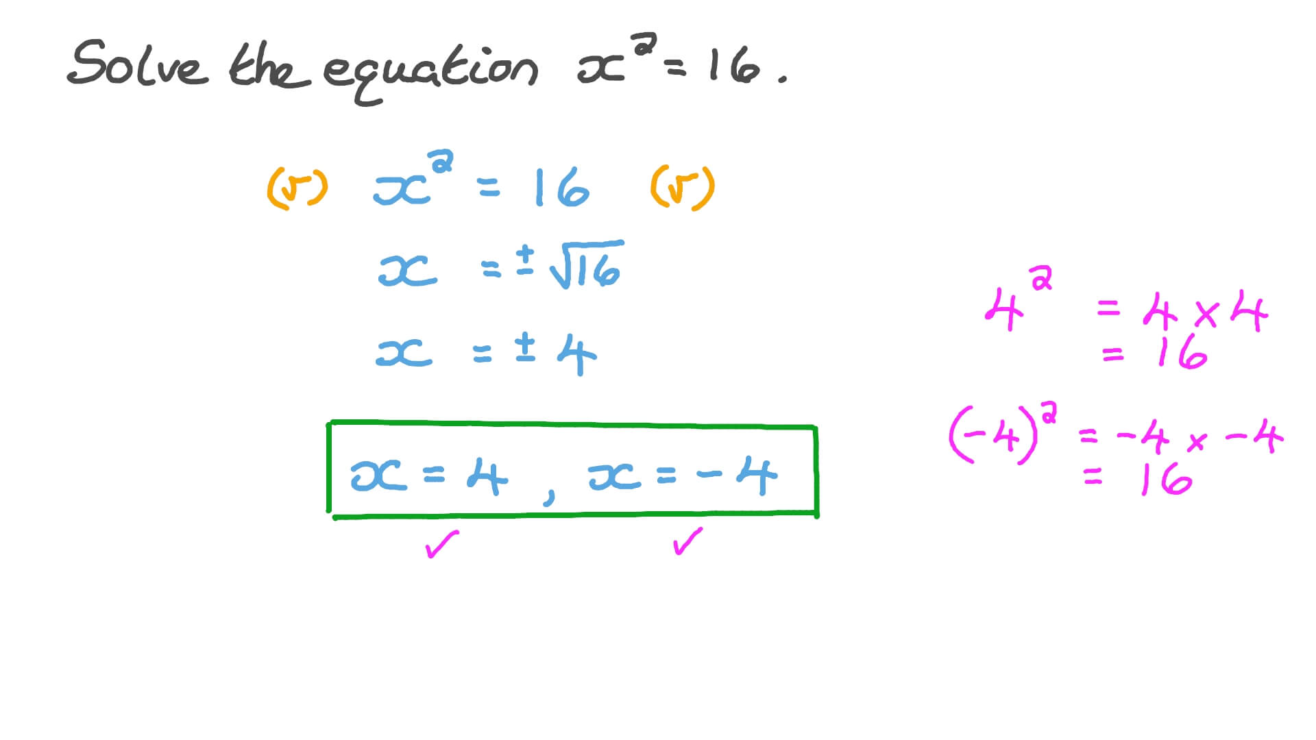 Question Video Solving Quadratic Equations By Taking Square Roots Nagwa