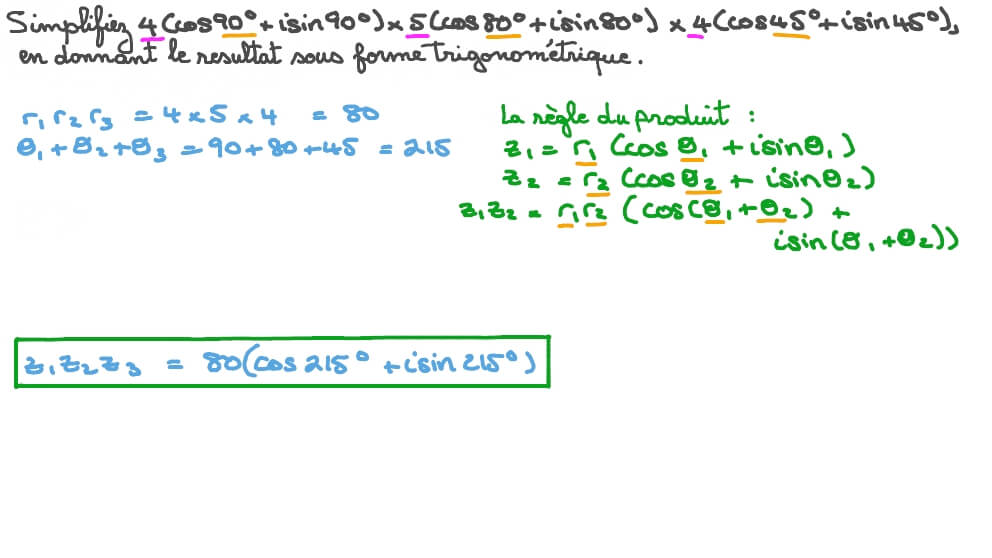 Question Video: Multiplication de nombres complexes sous forme polaire ...