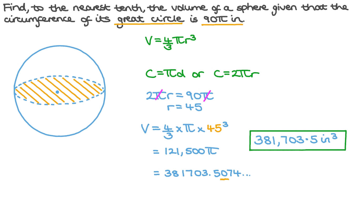 Question Video Finding The Volume Of A Sphere Given The Circumference 