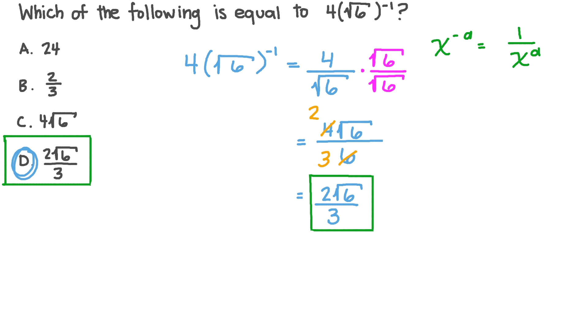 Question Video Computing Numerical Expressions With Negative Exponents